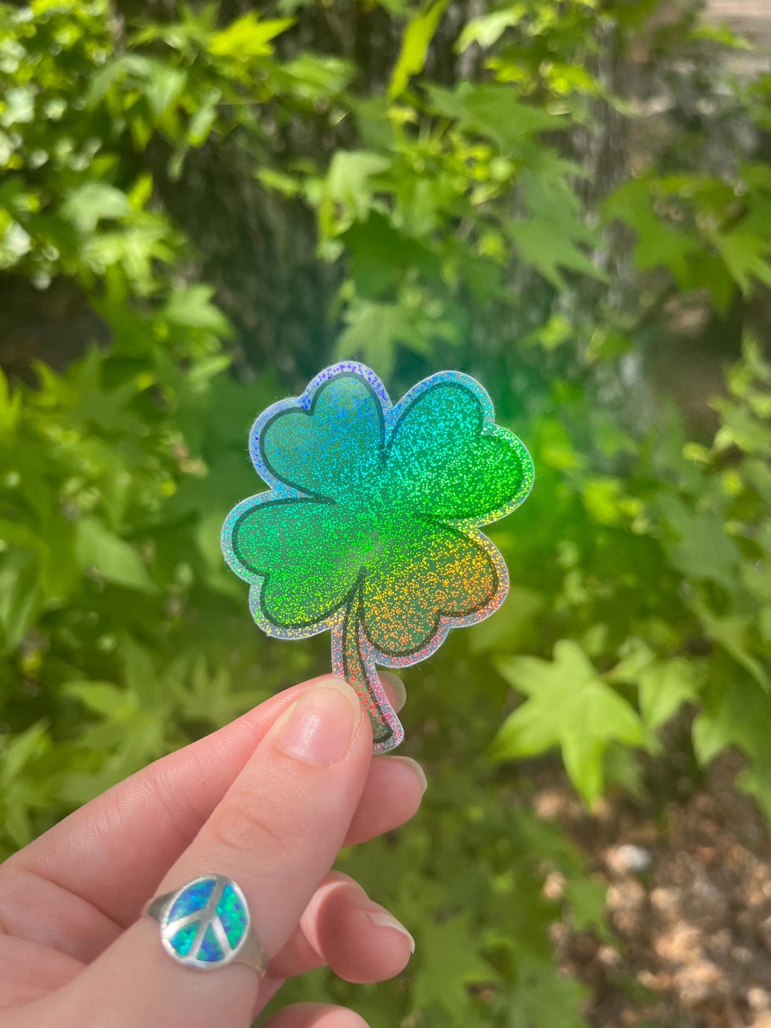 Four-leaf Clover Sticker, Iridescent Die Cut Shamrock Pixie Dust Glossy ...