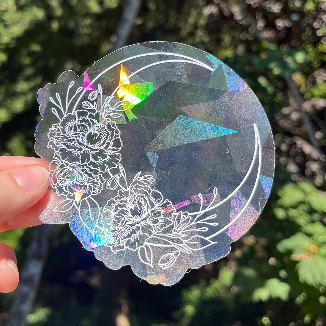 Crescent Moon Sticker, Suncatcher Die Cut Vinyl Decal, Rainbow Window ...