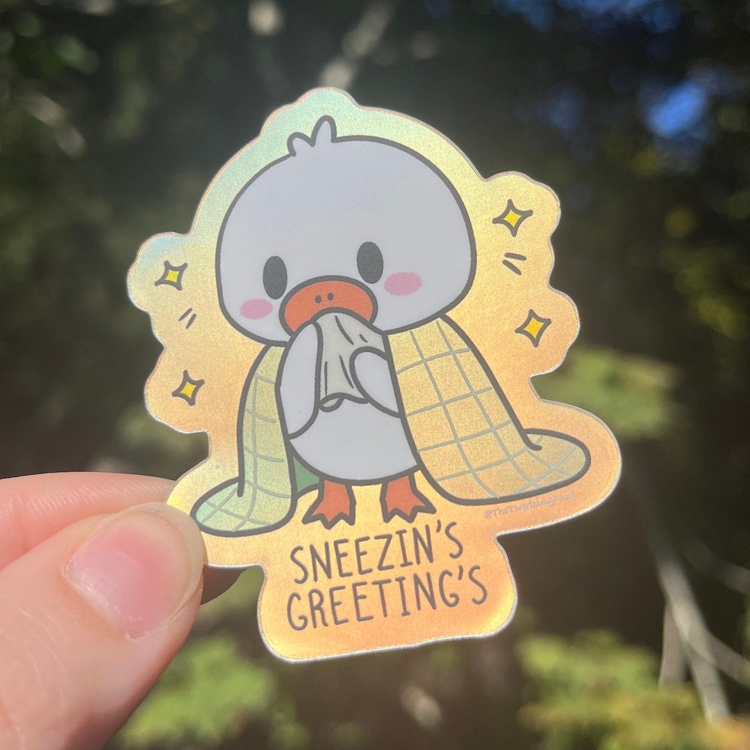 Goose Sticker, Cute Holographic Die Cut Vinyl, Silly Geese in Blanket ...