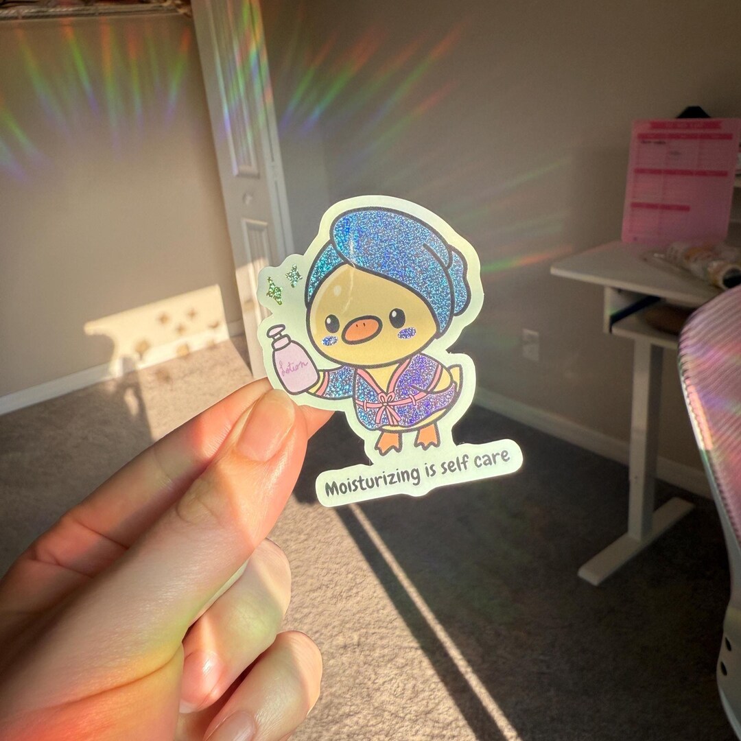 Self Care Duck Sticker, Sparkly Pixie Dust Glossy Finish, Cute Ducky ...