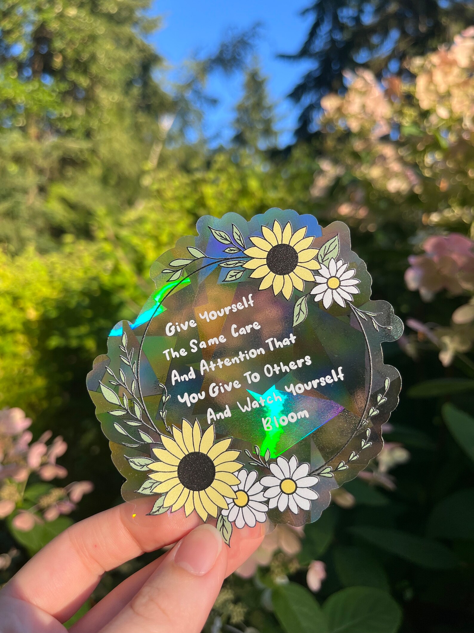 Sunflower Suncatcher Sticker, Positive Uplifiting Vinyl, Rainbowmaker ...