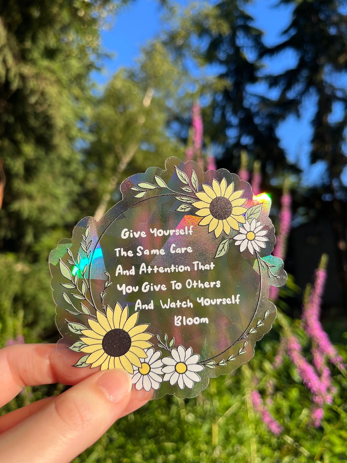 Sunflower Suncatcher Sticker, Positive Uplifiting Vinyl, Rainbowmaker ...