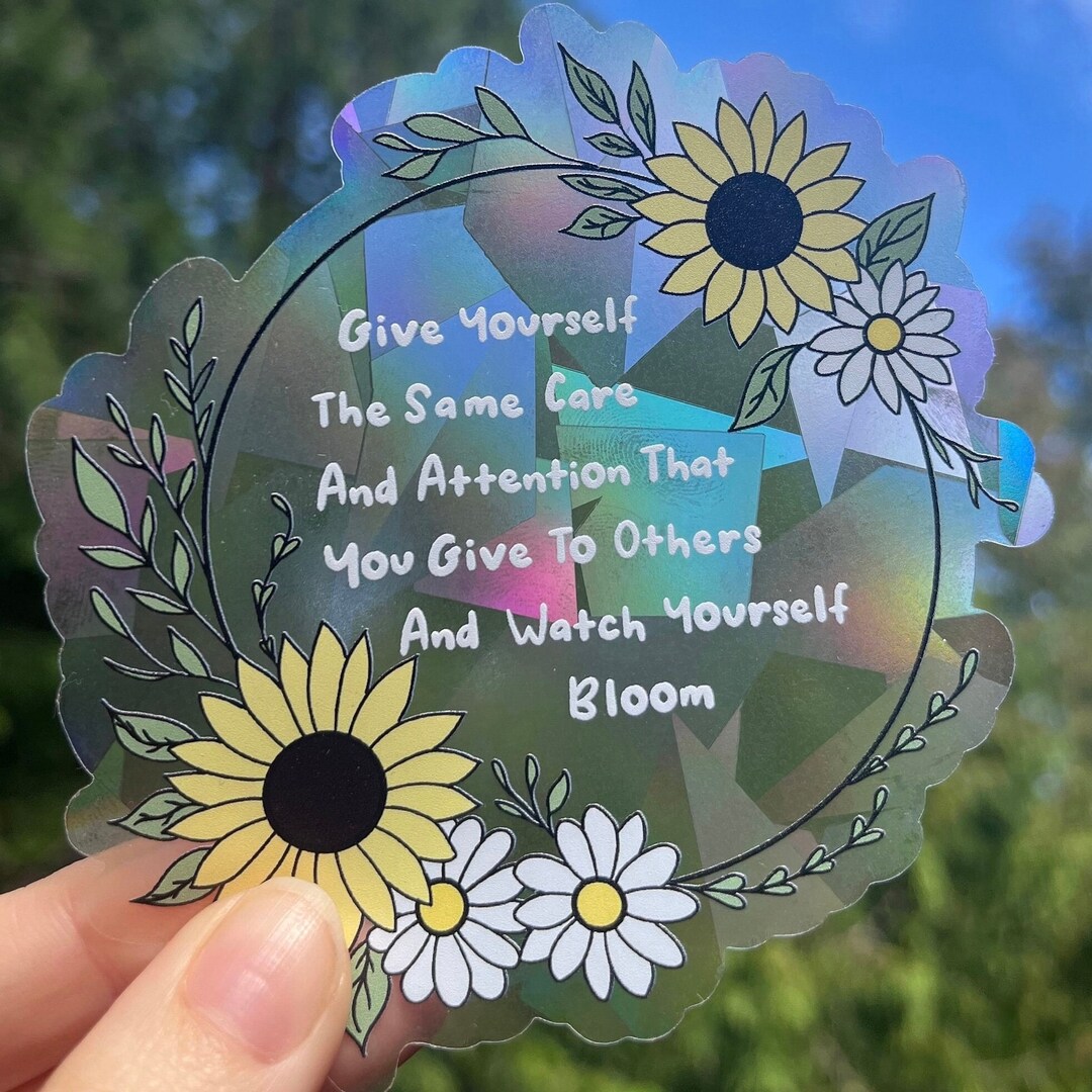 Sunflower Suncatcher Sticker, Positive Uplifiting Vinyl, Rainbowmaker ...