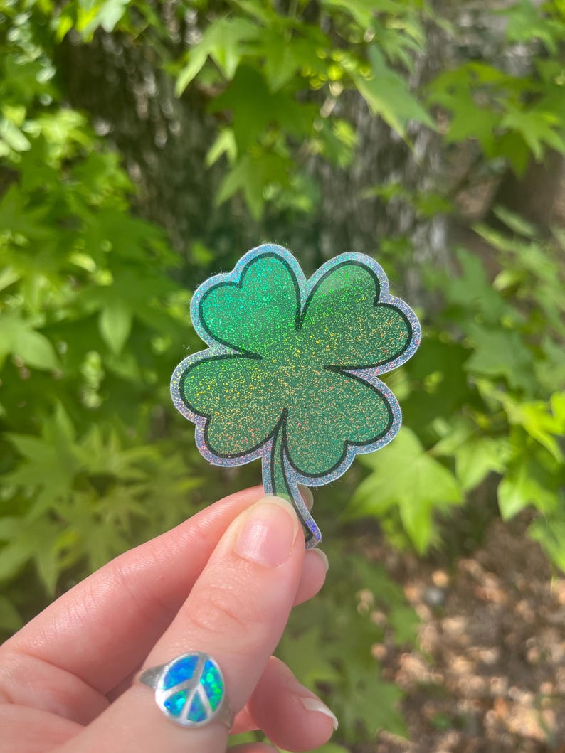 Four-leaf Clover Sticker, Iridescent Die Cut Shamrock Pixie Dust Glossy ...