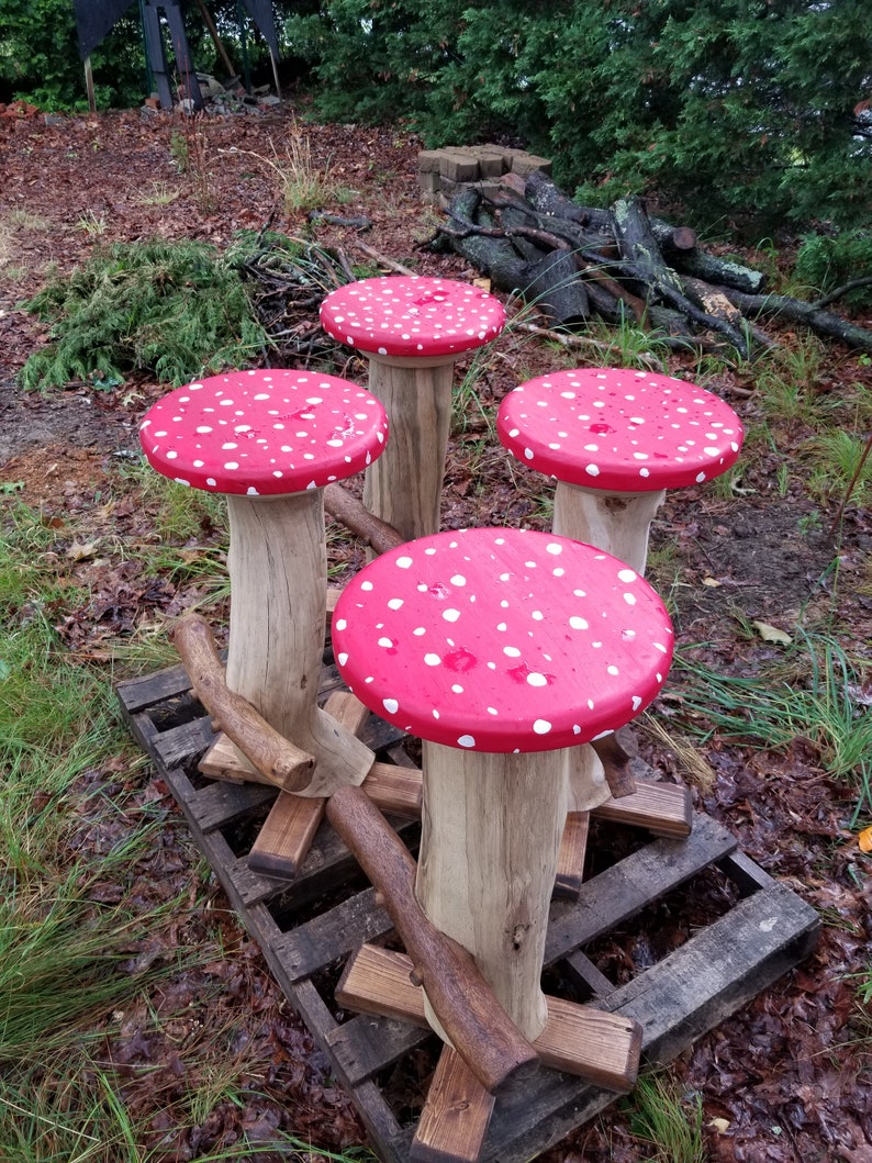 The Toadstool Rustic Oak Log Barstool Primitive Live Edge Natural Pub ...
