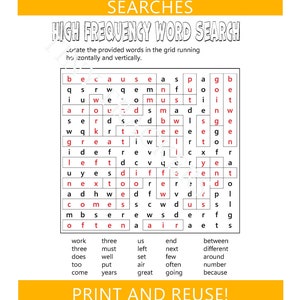 High Frequency Word Searches - Etsy