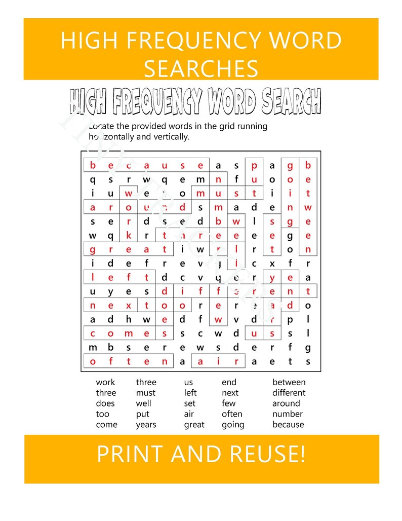 High Frequency Word Searches - Etsy