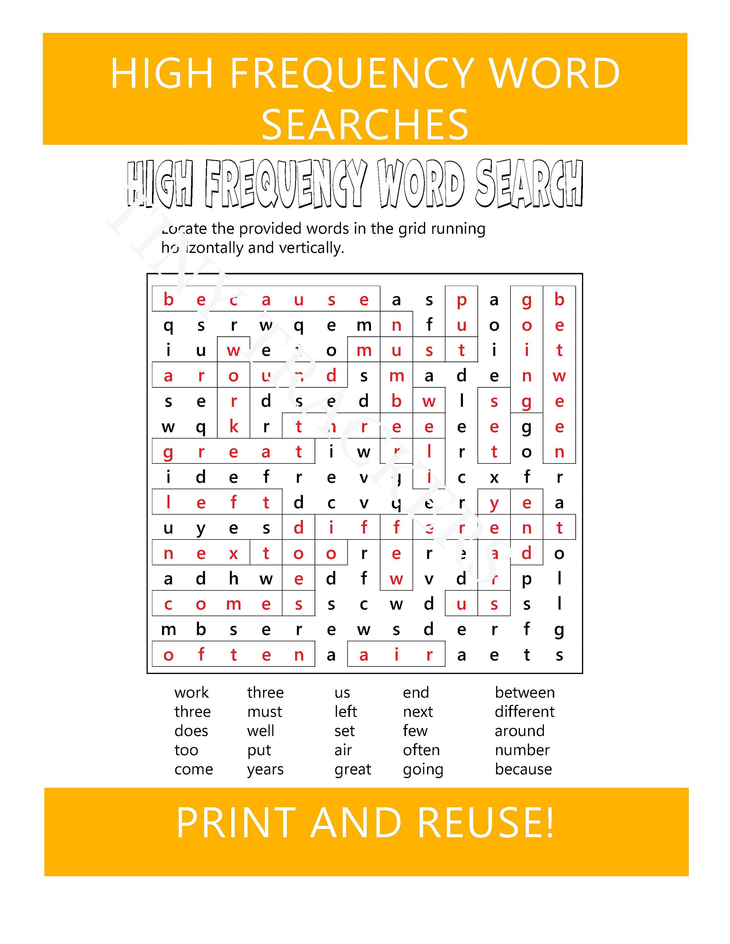 High Frequency Word Searches - Etsy