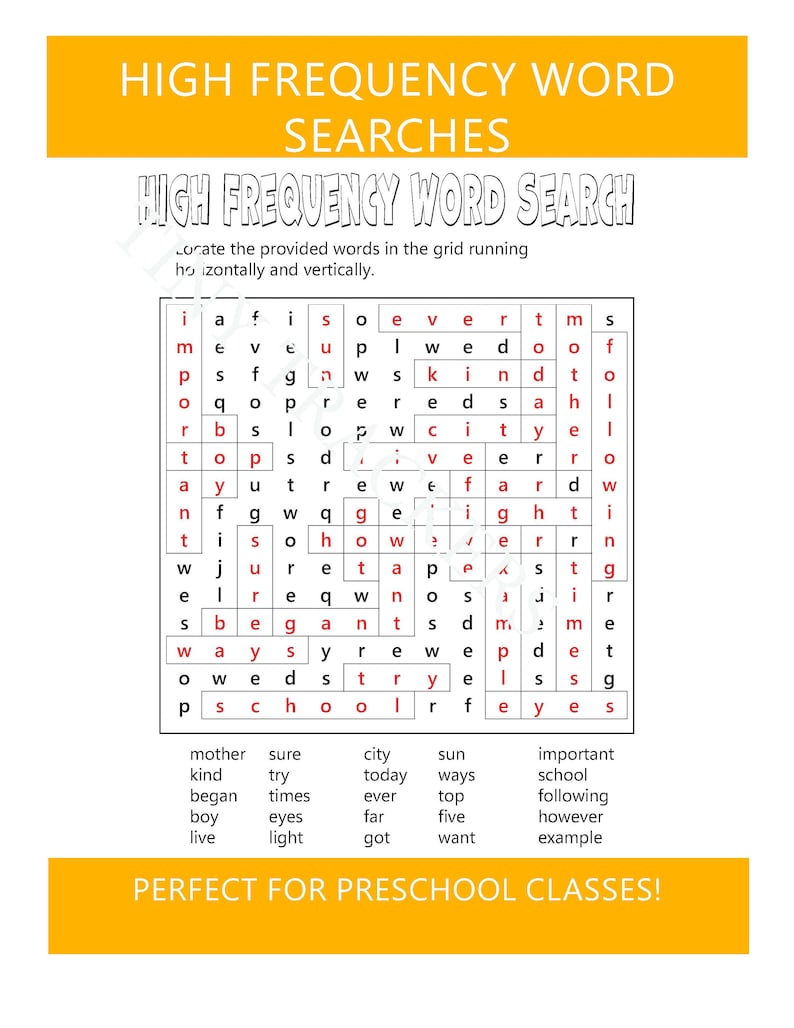 High Frequency Word Searches - Etsy