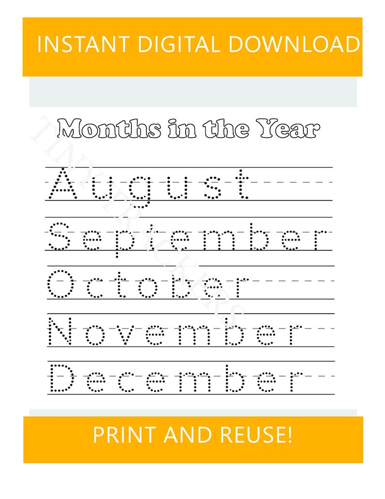 Tracing Colors, Months, Days, and Seasons - Etsy