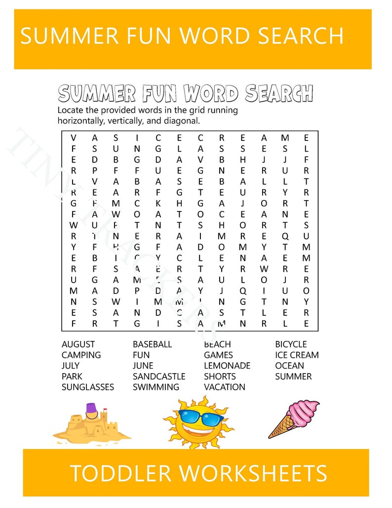 Summer Fun Word Search for Kids - Etsy