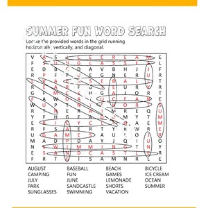 Summer Fun Word Search for Kids - Etsy