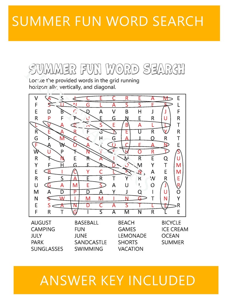 Summer Fun Word Search for Kids - Etsy