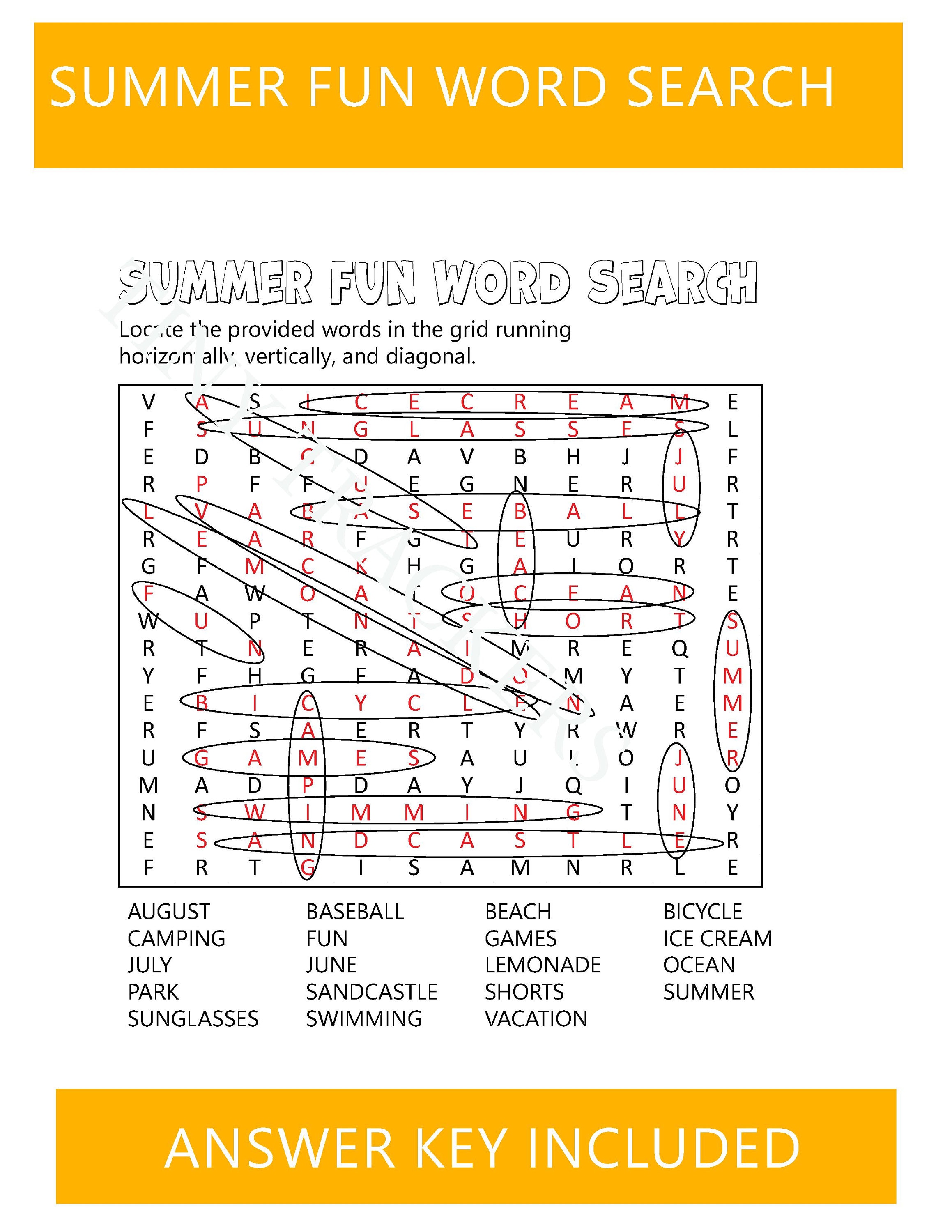 Summer Fun Word Search for Kids - Etsy