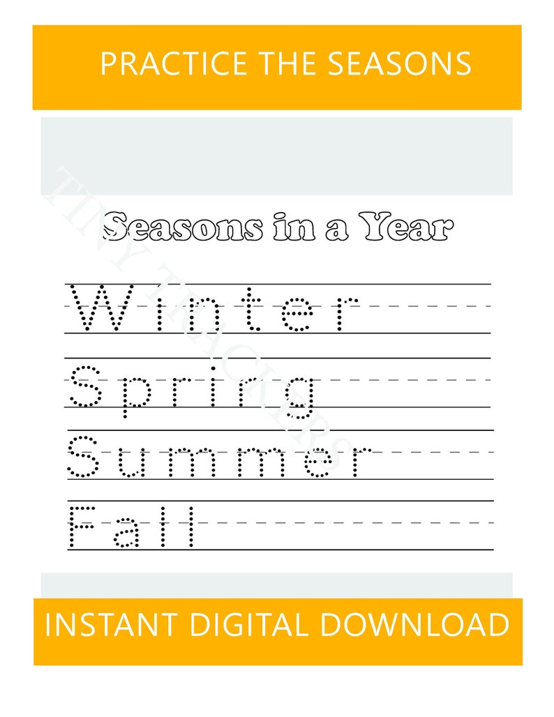 Tracing Colors, Months, Days, and Seasons - Etsy