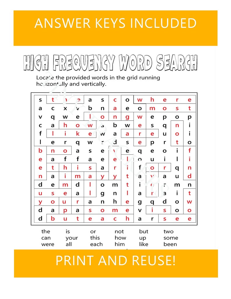 High Frequency Word Searches - Etsy