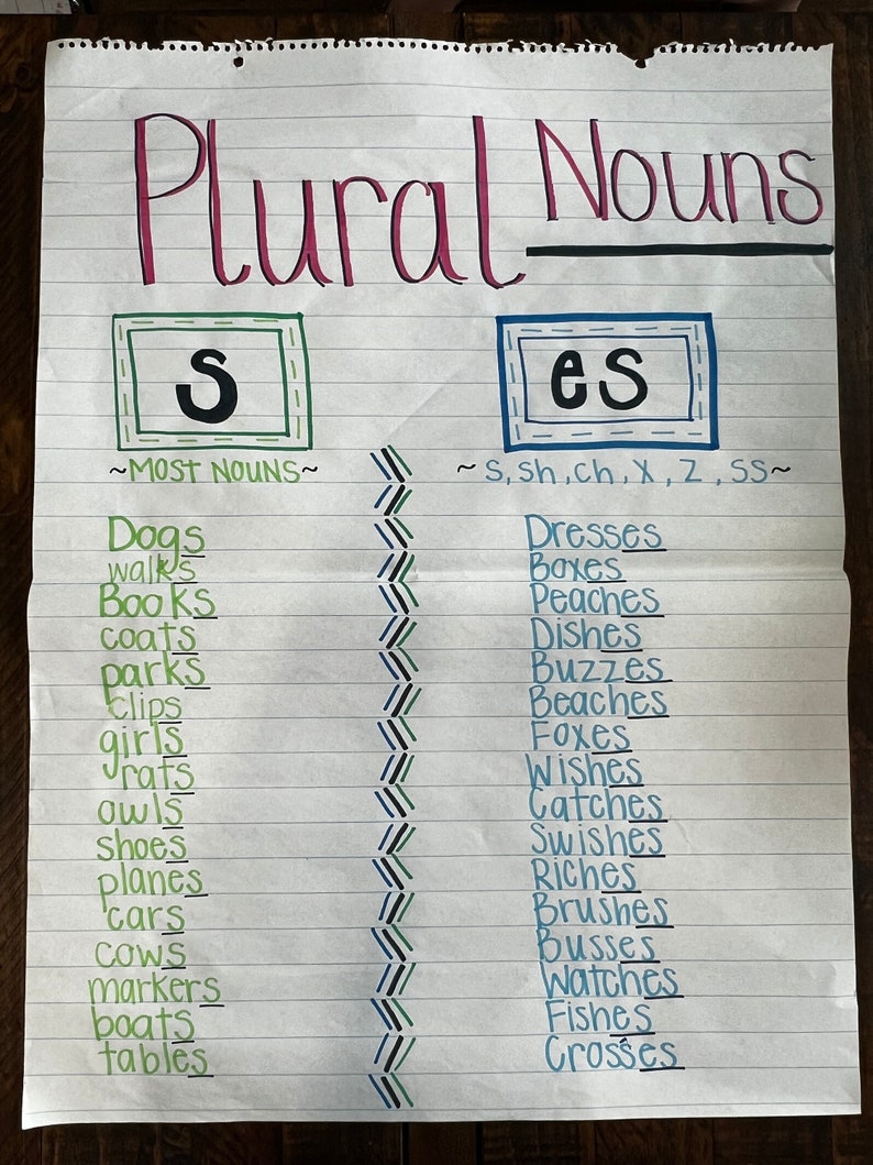 Plural Nouns Anchor Chart S/ES Classroom Anchor Chart - Etsy Plural Nouns Anchor Chart S/ES Classroom Anchor Chart - Etsy