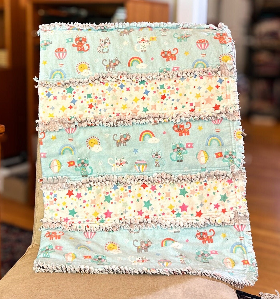 Handmade Baby Rag Quilt/baby Quilt/baby Girl/baby Boy/cats/ Cat Lover ...