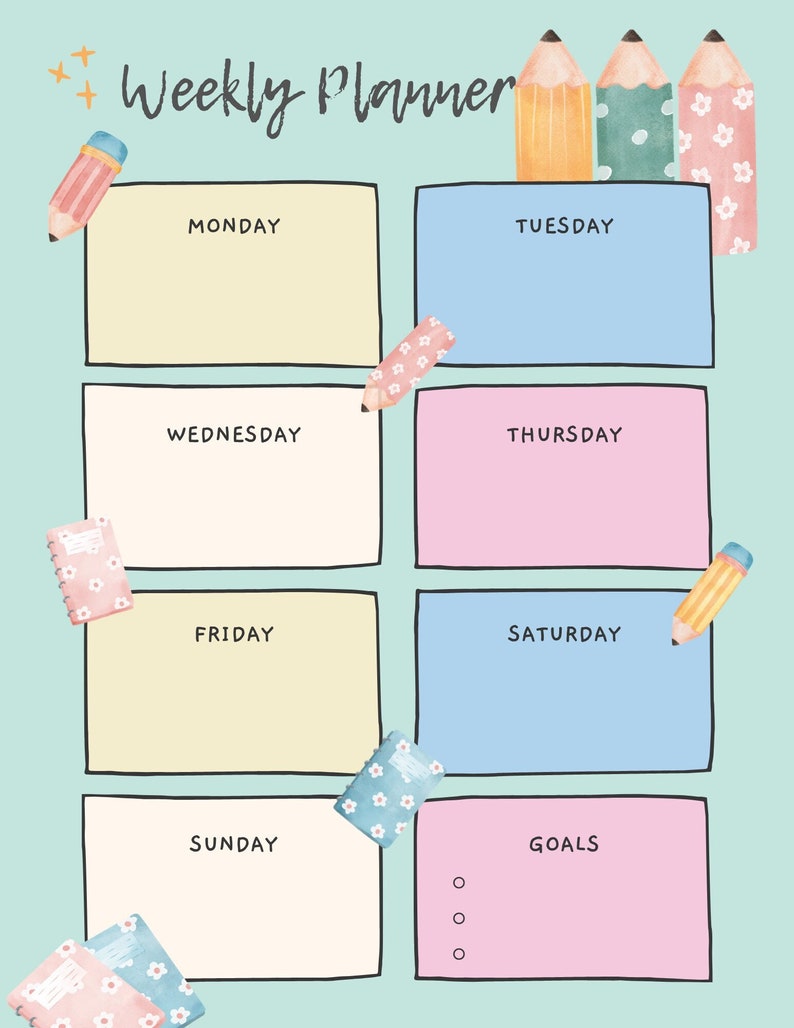 Weekly Planner Digital Download Pastel Theme - Etsy
