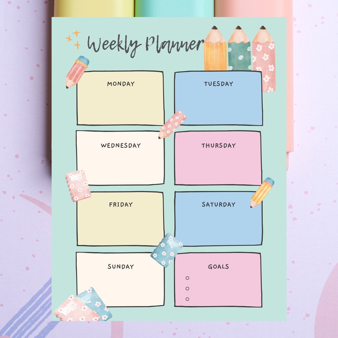 Weekly Planner Digital Download Pastel Theme - Etsy