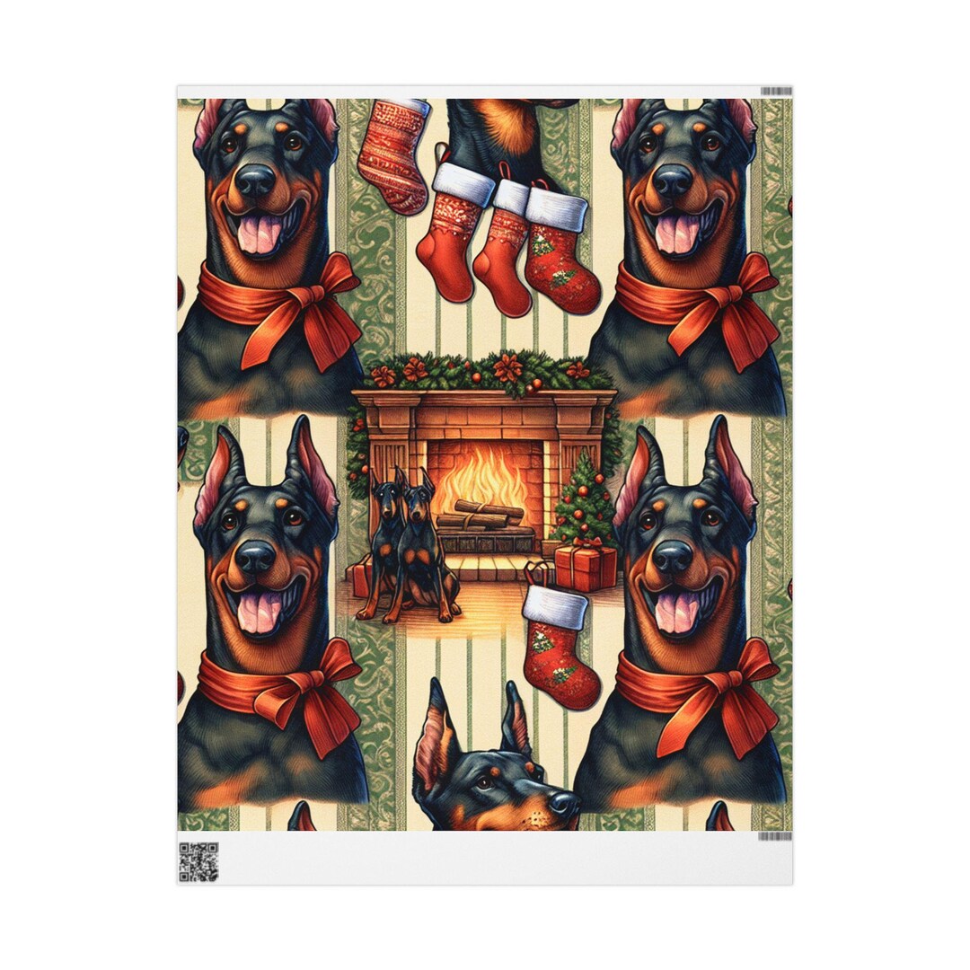 Doberman Pinscher Christmas Wrapping Paper, Kids Doberman Christmas, Christmas Gift Wrap ...