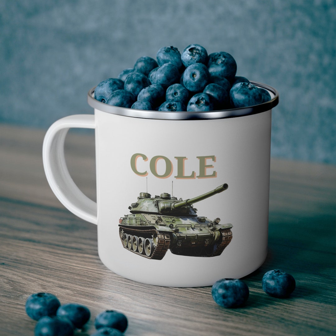 Personalized Kids Military Tank Mug, Custom Camping Enamel Mug Birthday ...
