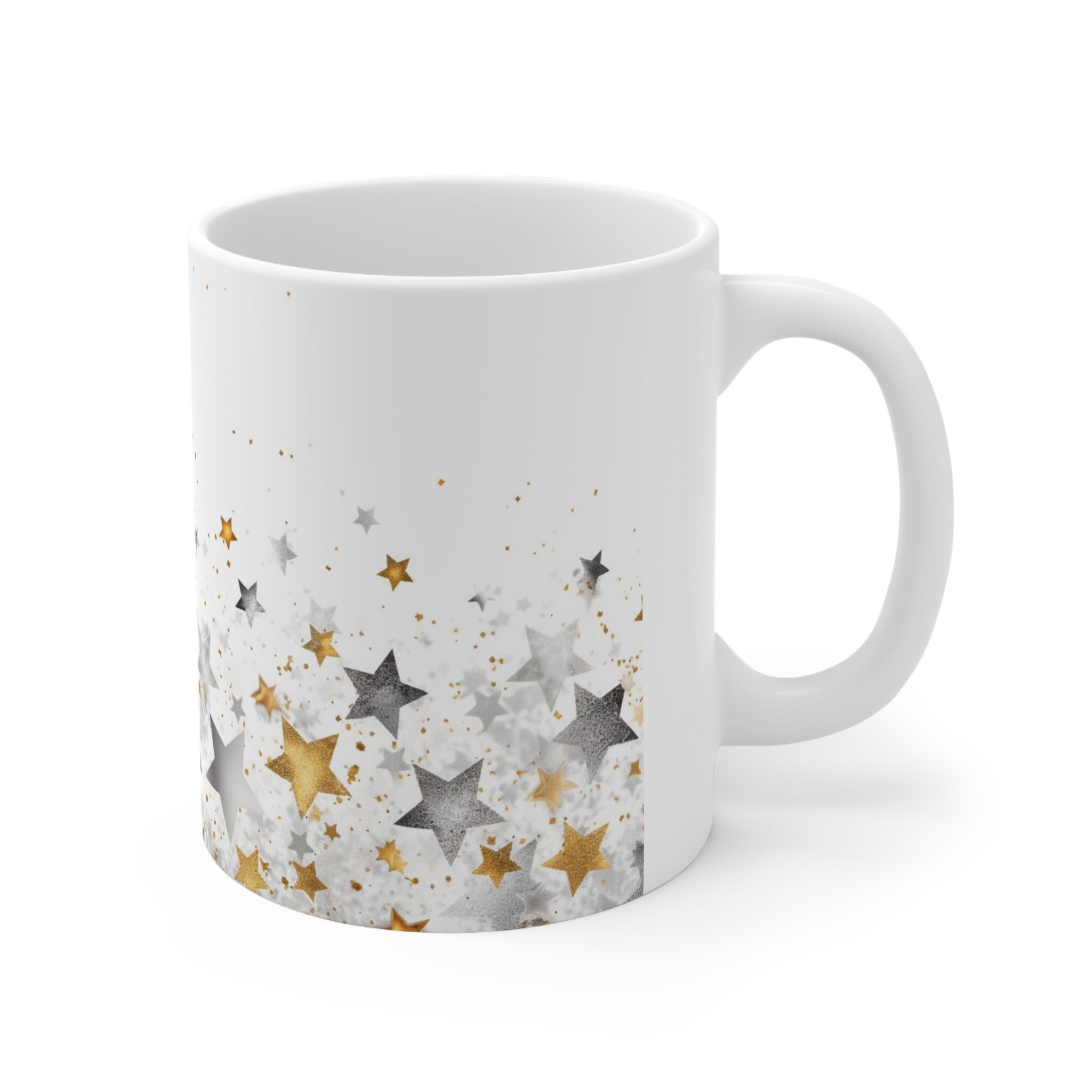 Stars Coffee Mug, Silver and Gold Star Coffee Cup, Glittery Star Tea ...