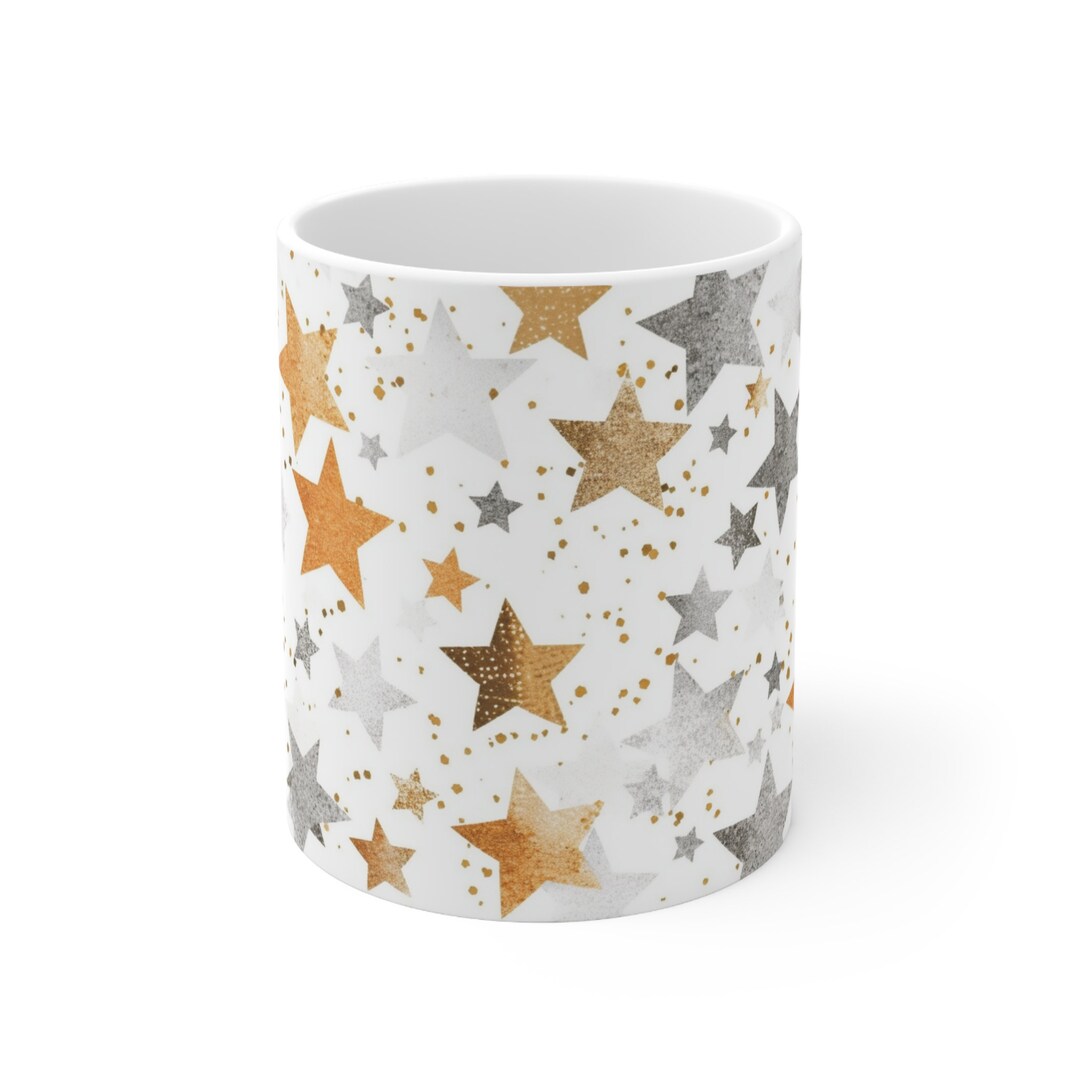 Stars Coffee Mug, Gold and Silver Coffee Cup, Glittery Star Tea Cup ...