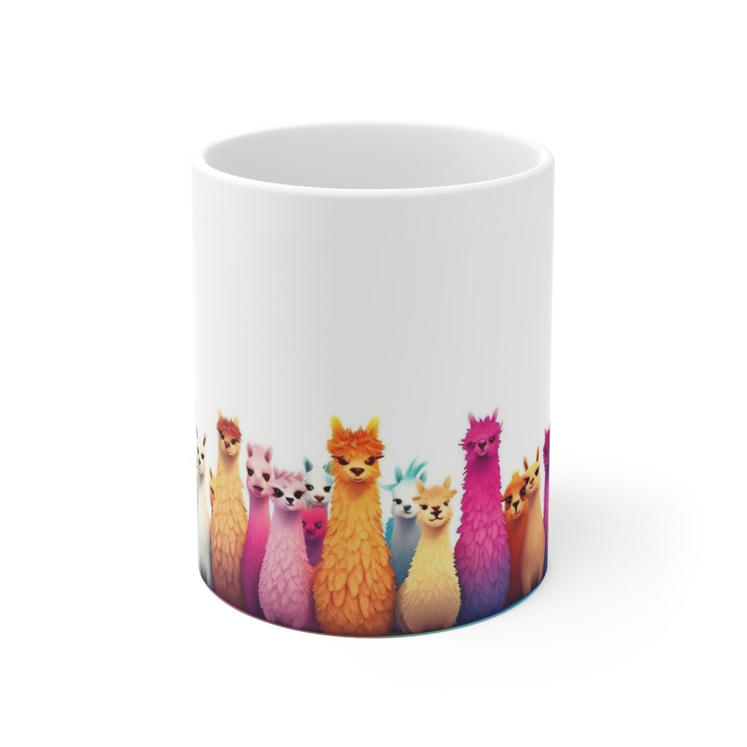 Alpaca and Llama Coffee Mug, Alpaca and Llama Tea Cup, Rainbow Colored ...