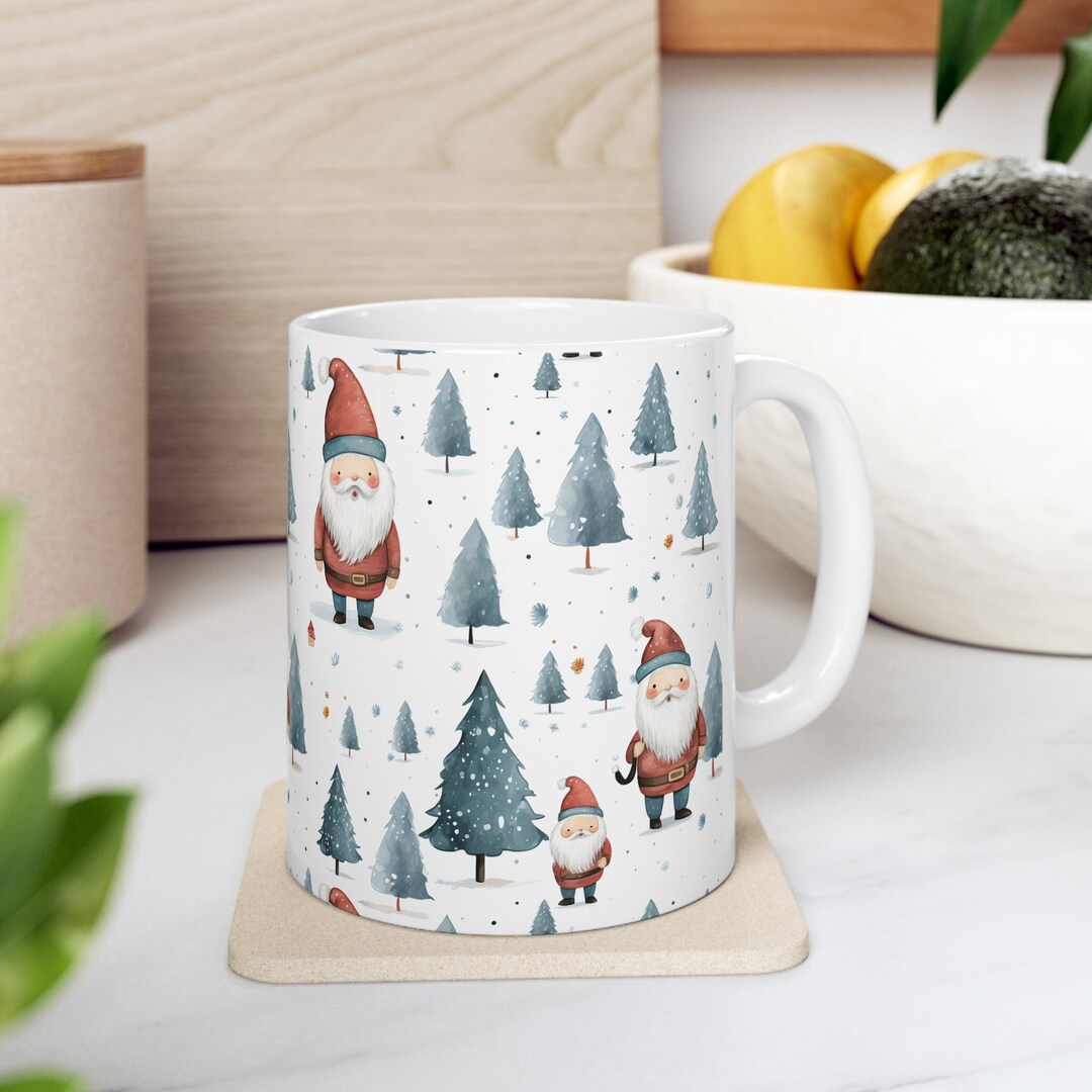 Christmas Trees With Santa Coffee Mug, Holiday Eggnog Cup, Christmas ...