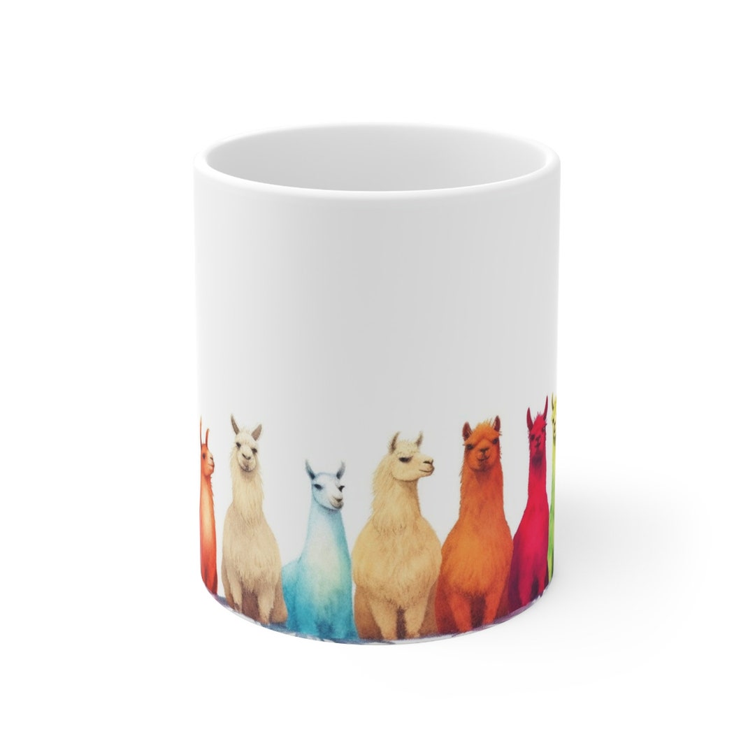 Alpaca and Llama Coffee Mug, Alpaca and Llama Tea Cup, Rainbow Colored ...