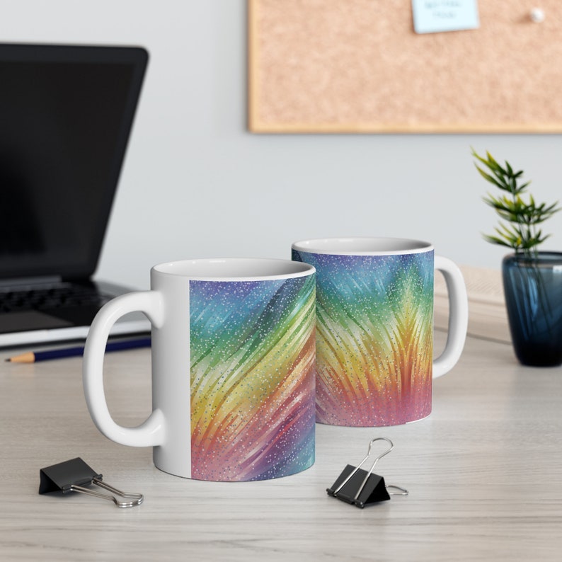 Glittery Rainbow Coffee Mugs, Pretty Glittery Rainbow Tea Cups, Cute ...