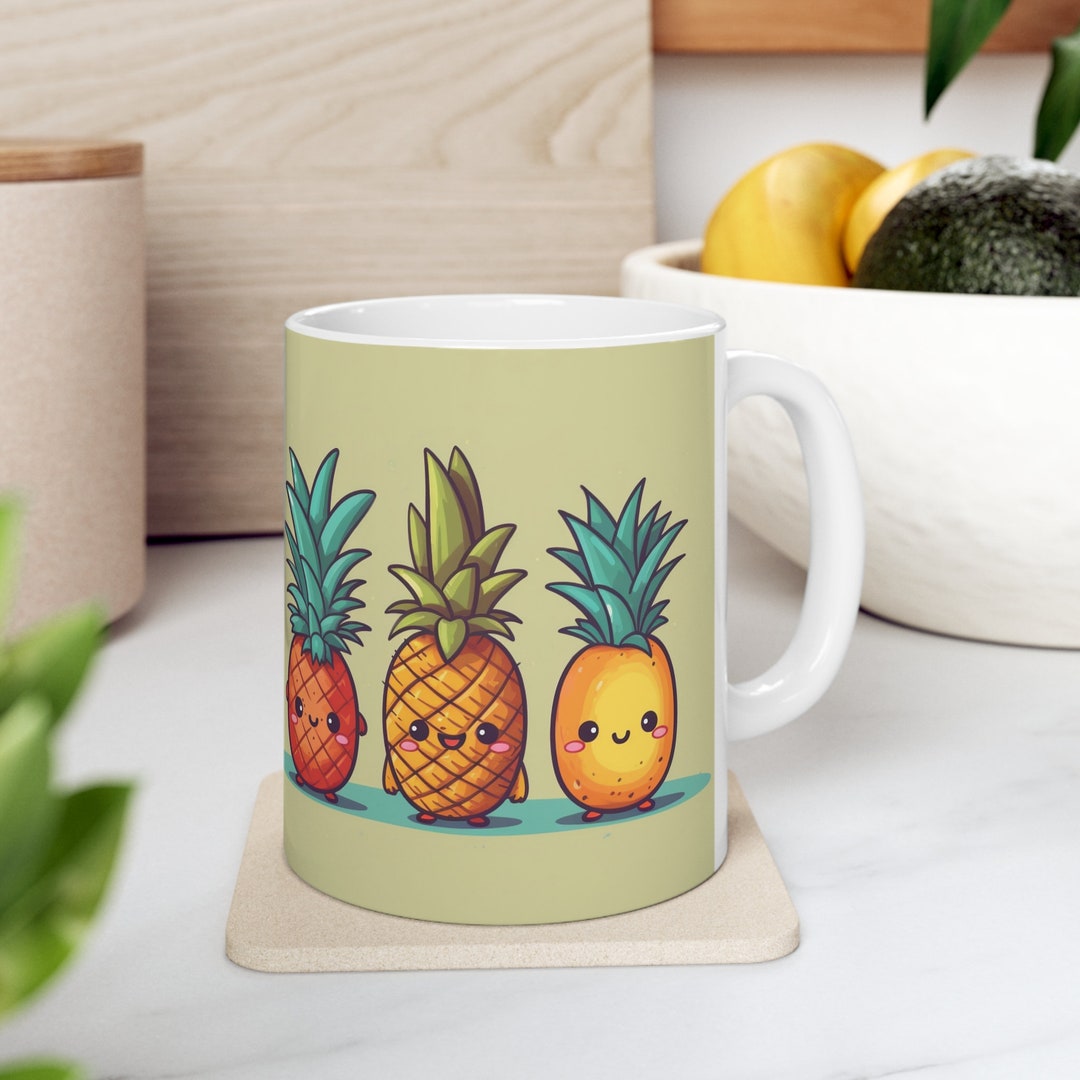 Cute Yellow Pineapples Coffee Mug, Smiley Pineapple Tea Cup, Pretty ...