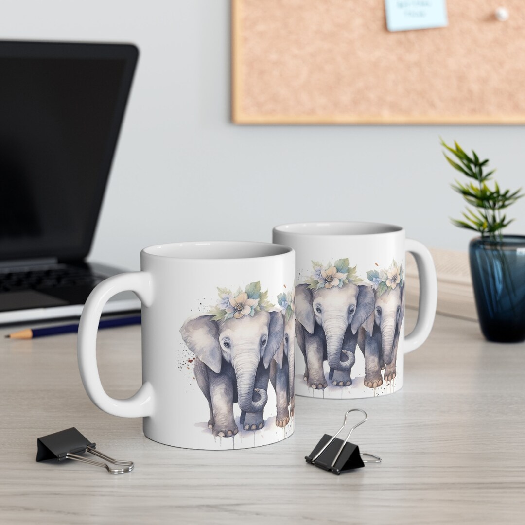 Watercolor Elephant Coffee Mug, Elephants Tea Cup, Elephants With ...