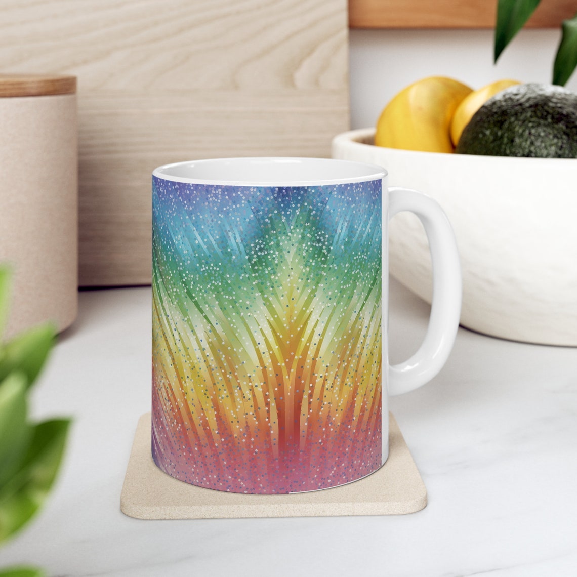 Glittery Rainbow Coffee Mugs, Pretty Glittery Rainbow Tea Cups, Cute ...