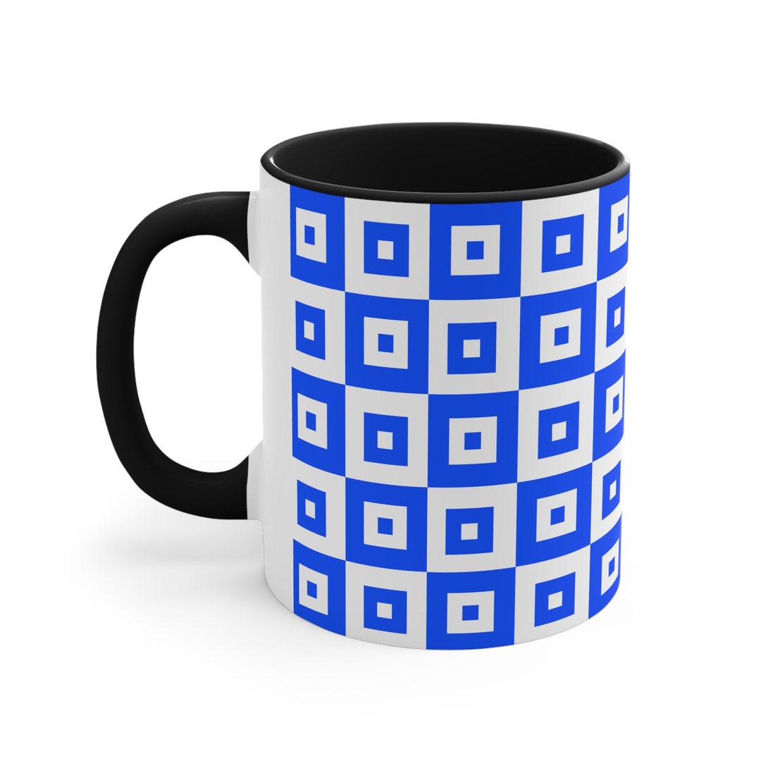 Retro Blue Black and White Square Block Coffee Mug Multicolored ...