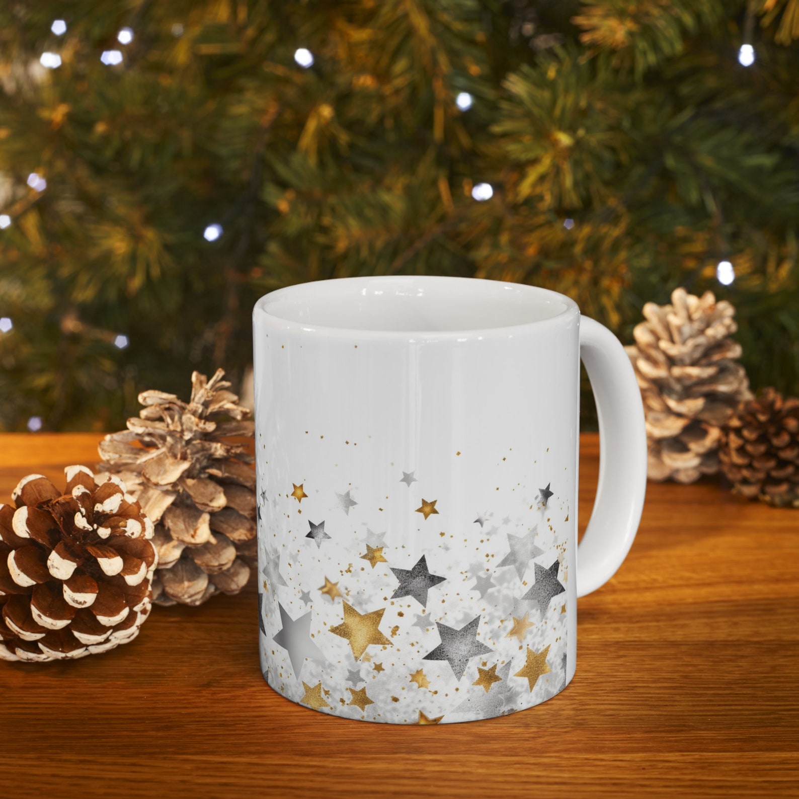 Stars Coffee Mug, Silver and Gold Star Coffee Cup, Glittery Star Tea ...