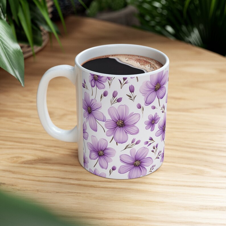Boho Purple Floral Coffee Mug, Vintage Lavender Flowers Tea Cup, Cute ...