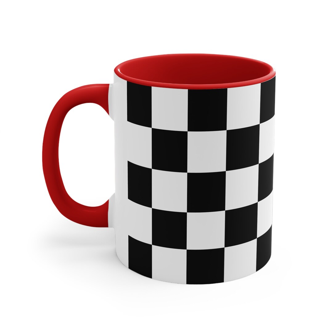 Retro Red Black and White Square Block Coffee Mug Multicolored ...