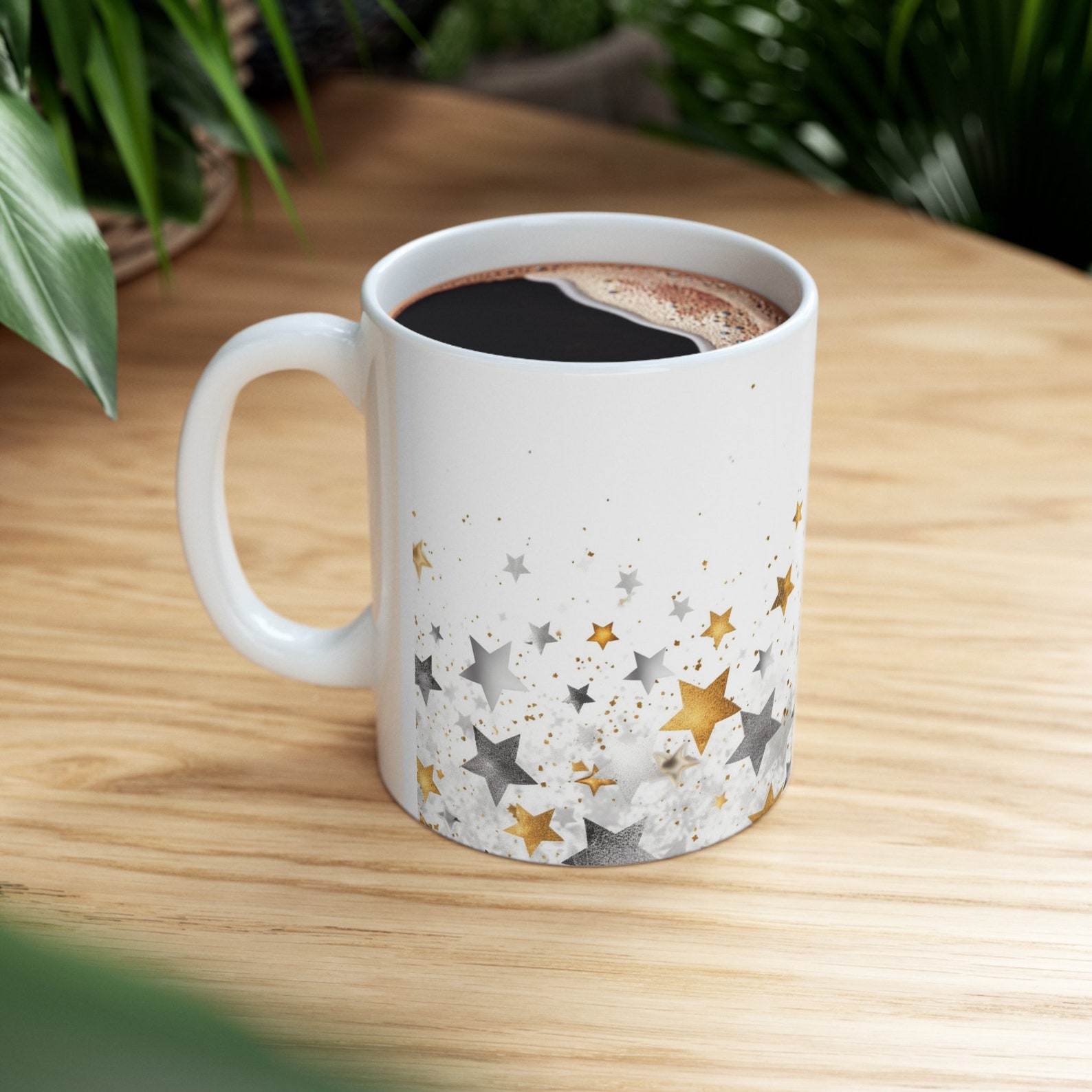 Stars Coffee Mug, Silver and Gold Star Coffee Cup, Glittery Star Tea ...