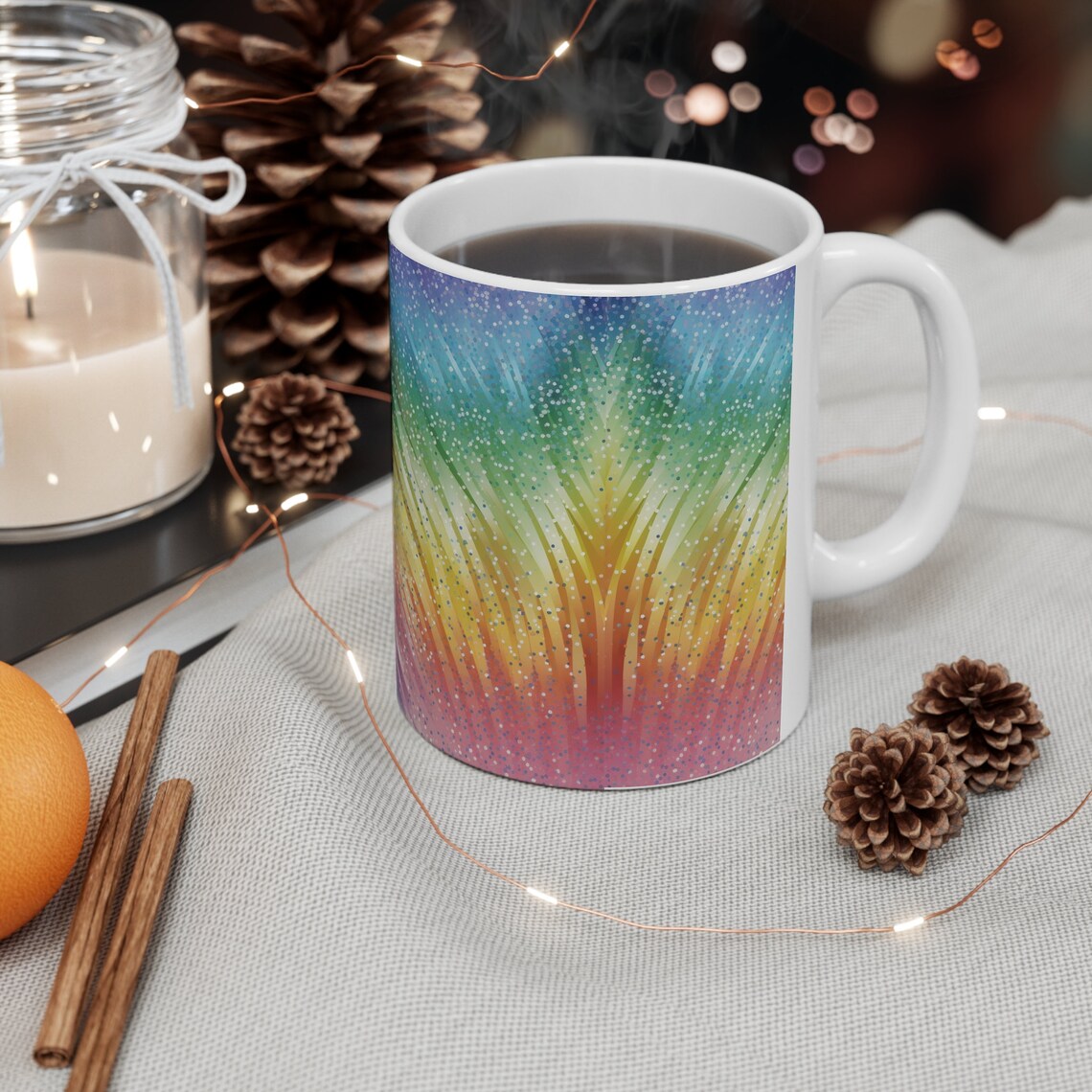 Glittery Rainbow Coffee Mugs, Pretty Glittery Rainbow Tea Cups, Cute ...