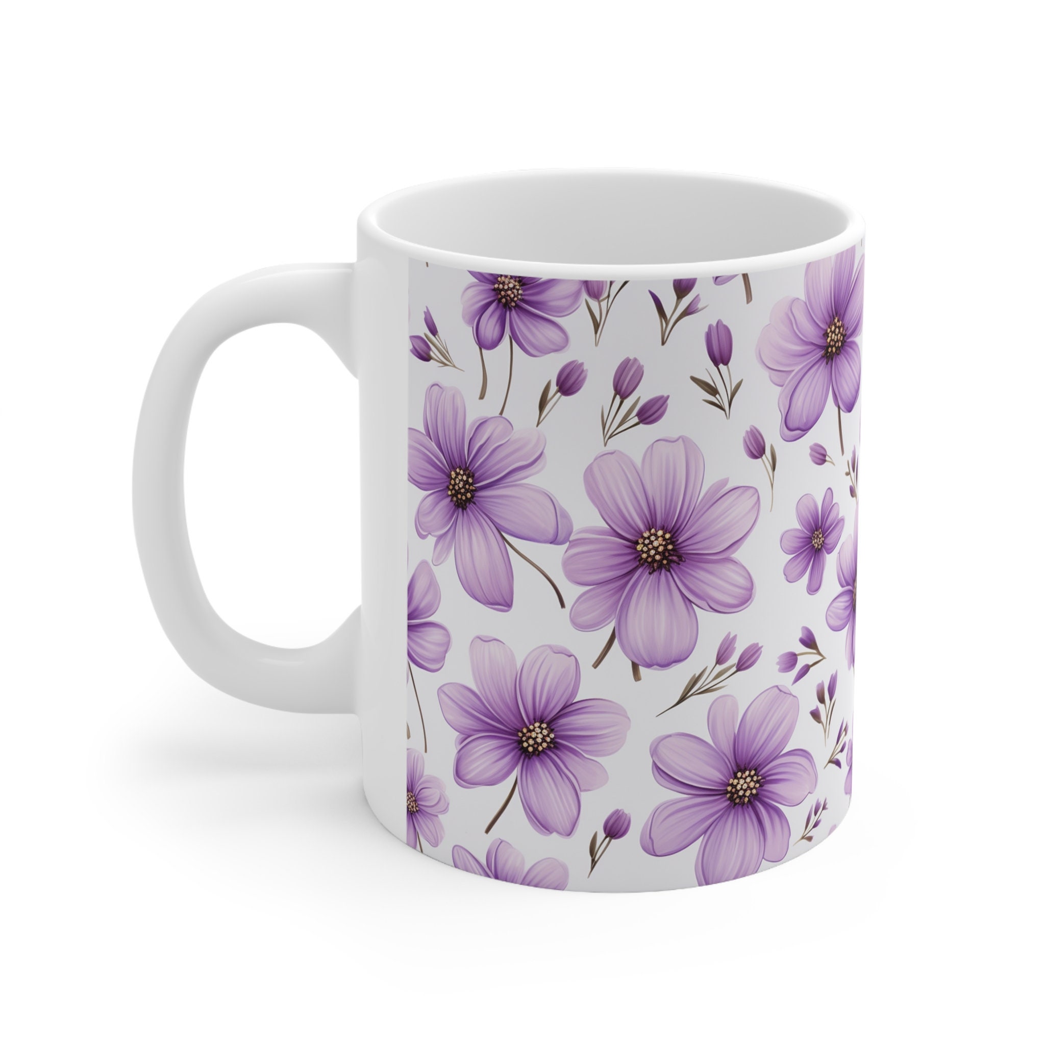Boho Purple Floral Coffee Mug, Vintage Lavender Flowers Tea Cup, Cute ...