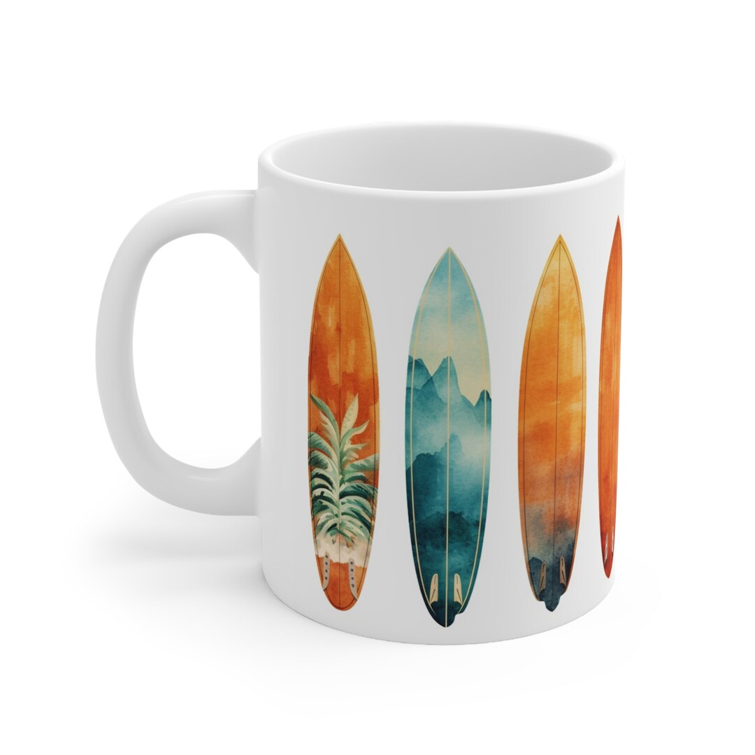 Surfs up Coffee Mug Surf Mug Ocean Surfing Mug Sea Tea Cup Surf Board ...