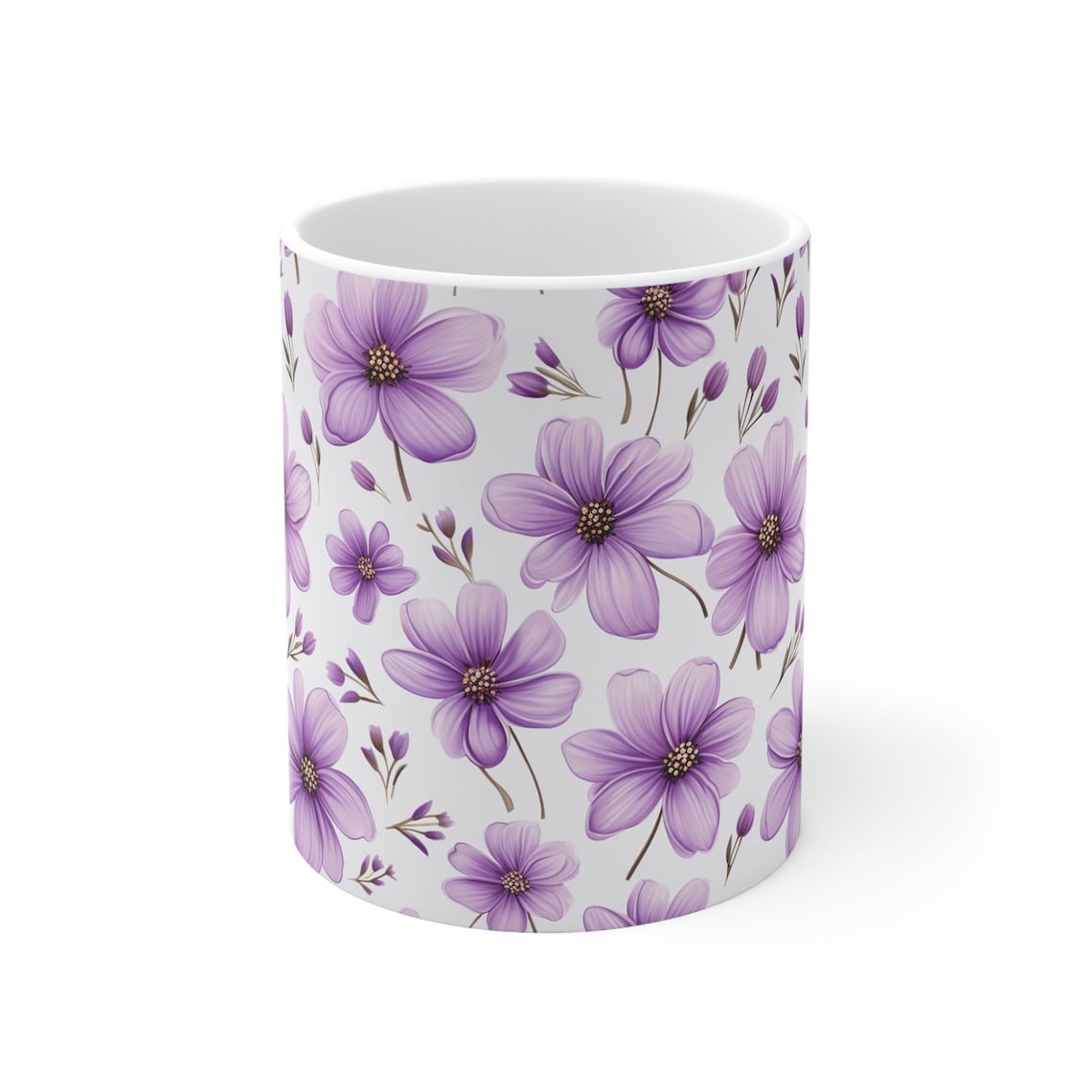 Boho Purple Floral Coffee Mug, Vintage Lavender Flowers Tea Cup, Cute ...