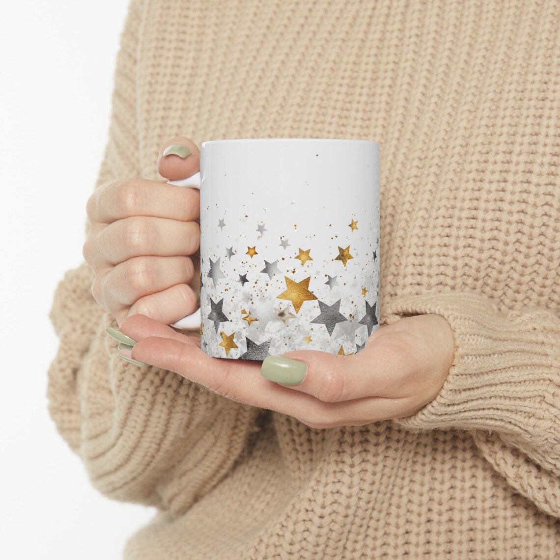 Stars Coffee Mug, Silver and Gold Star Coffee Cup, Glittery Star Tea ...