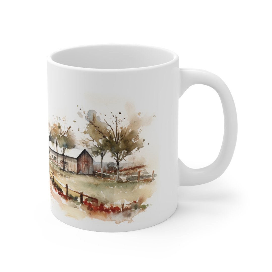 Farm Coffee Mug, Farm Watercolor Coffee Mug, Farm Tea Cup, Farm Lovers ...