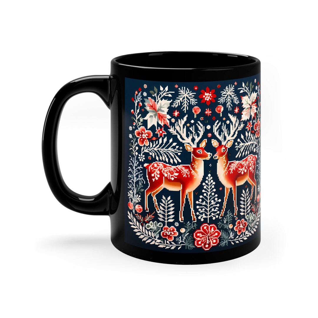 Pixel Perfect Coffee Mug, Pixelated Christmas Reindeer Tea Cup ...