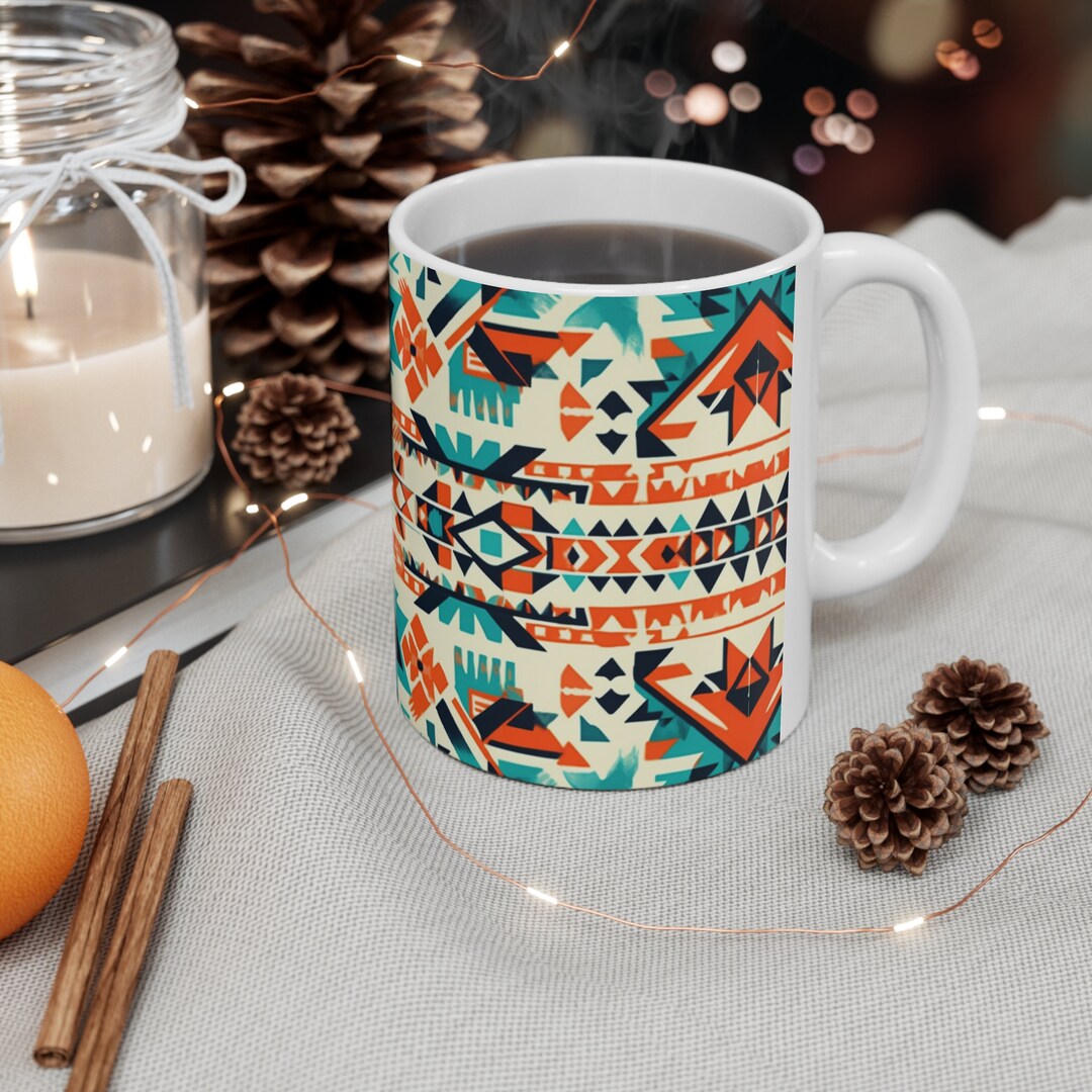 Aztec Pattern Coffee Cup, Colorful Aztec Print Tea Cup, Aztec Textile ...
