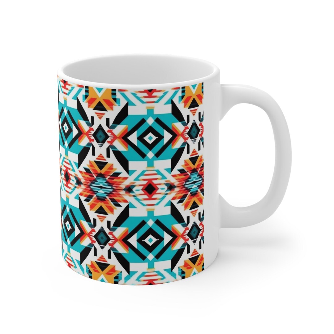 Aztec Pattern Coffee Cup, Colorful Aztec Print Tea Cup, Aztec Textile ...