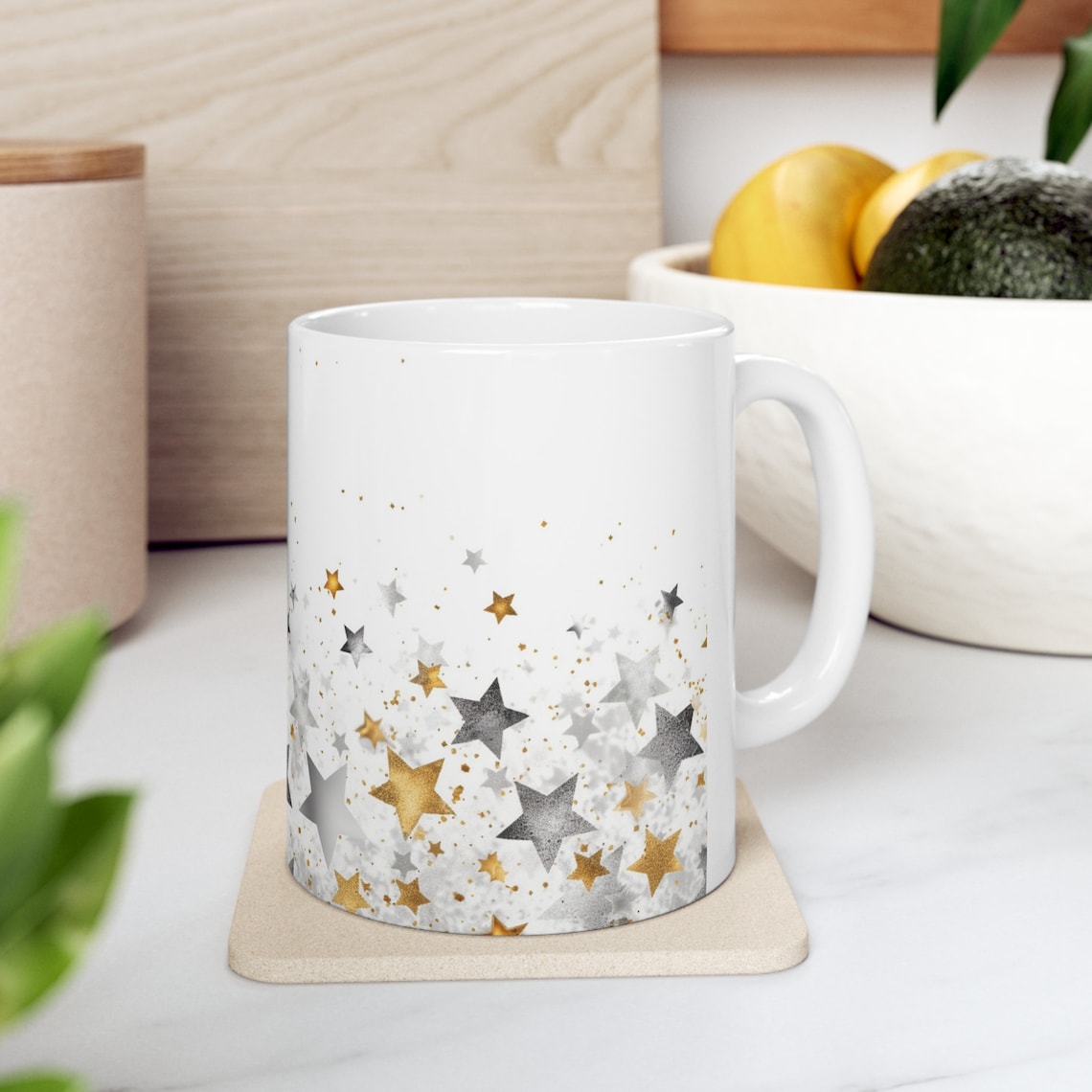 Stars Coffee Mug, Silver and Gold Star Coffee Cup, Glittery Star Tea ...